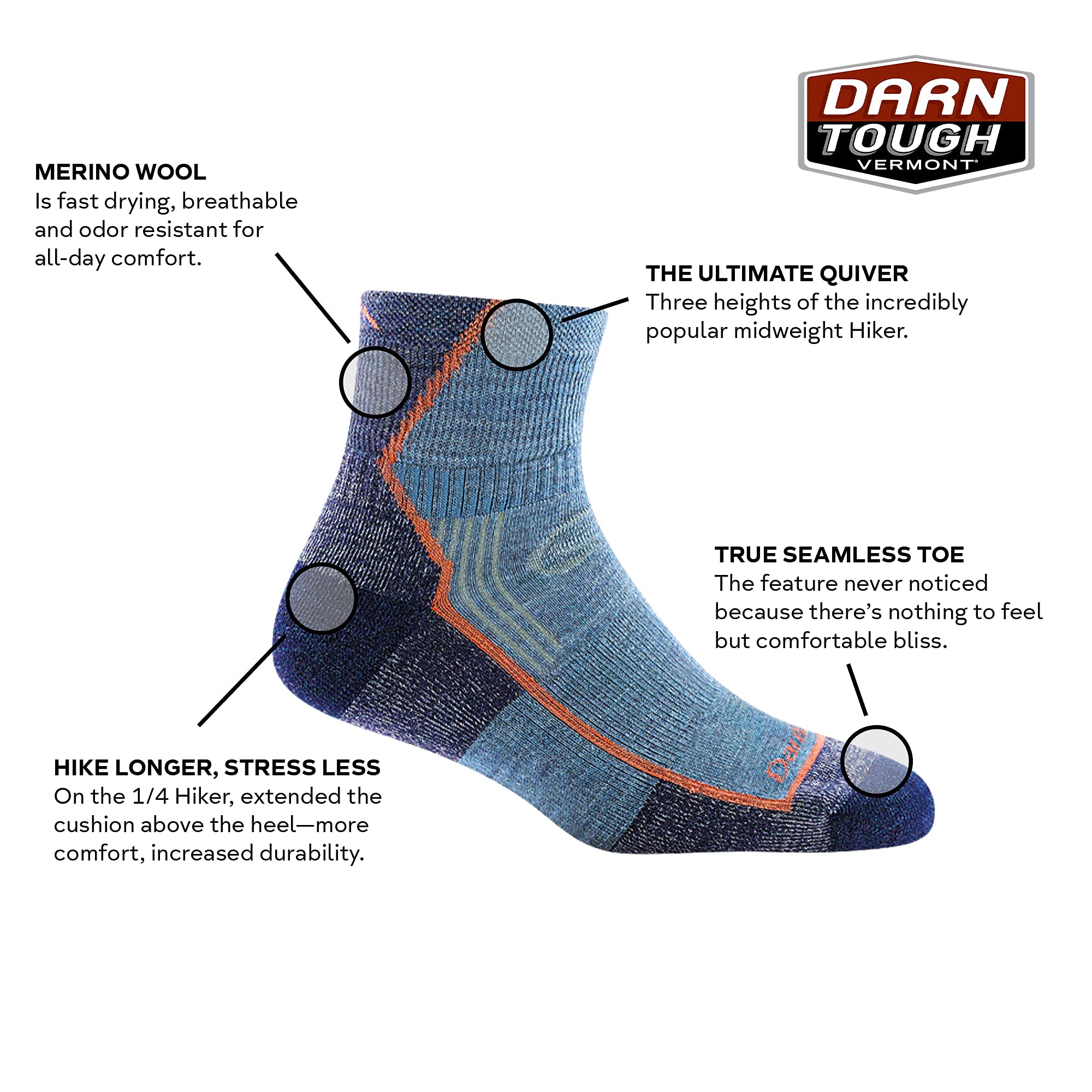 Darn Tough Women's Hiker 1/4 Midweight with Cushion Hiking Sock (Style 1958) - Taupe, Medium