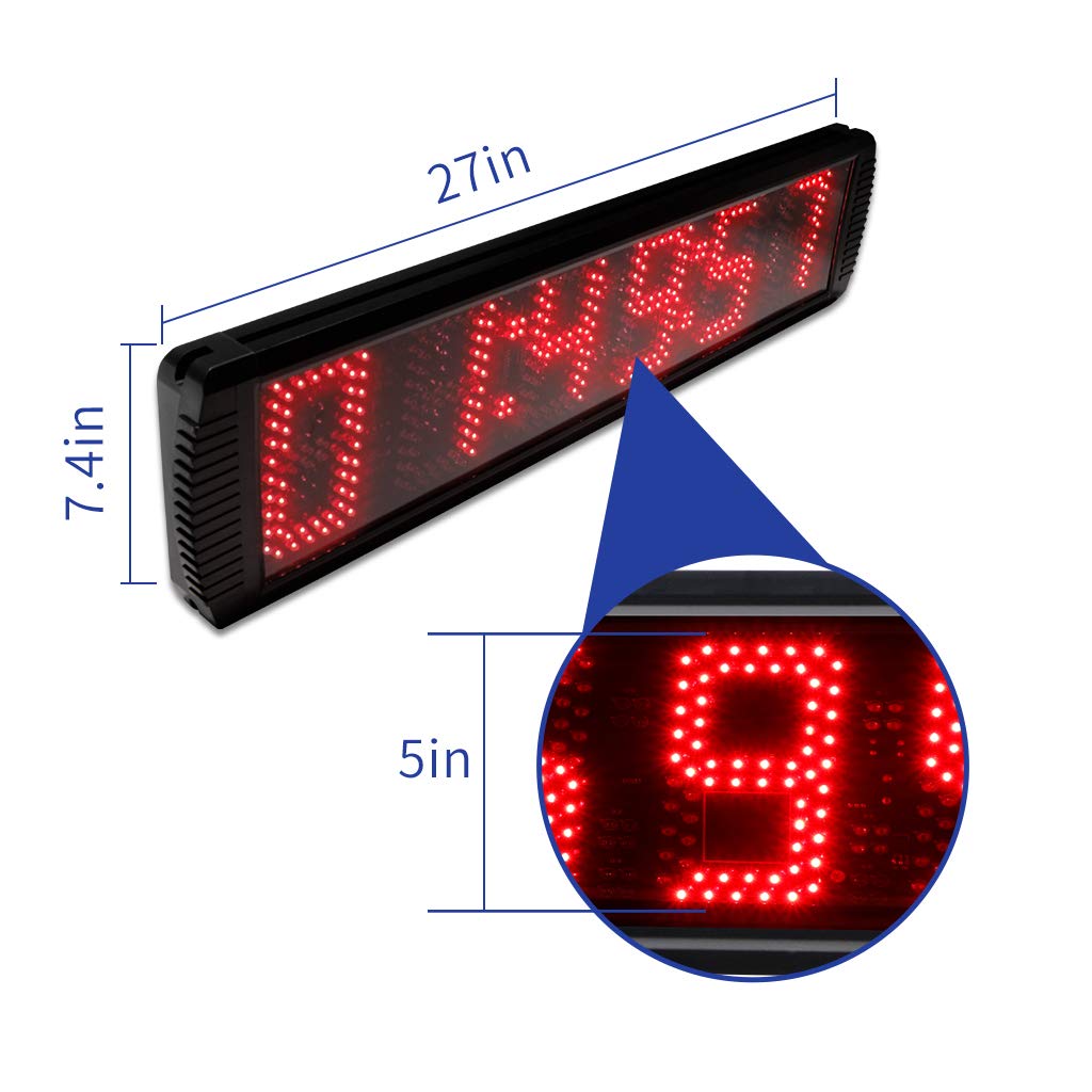 Ganxin 5 Inch 6-Digit LED Race Timing Clock, Running Event Gym Timer Clock for Countdown/Count Up,12/24 Hour Real Time Clock, Stopwatch with Remote Control,Portable Large Wall Clock (Red+Button)