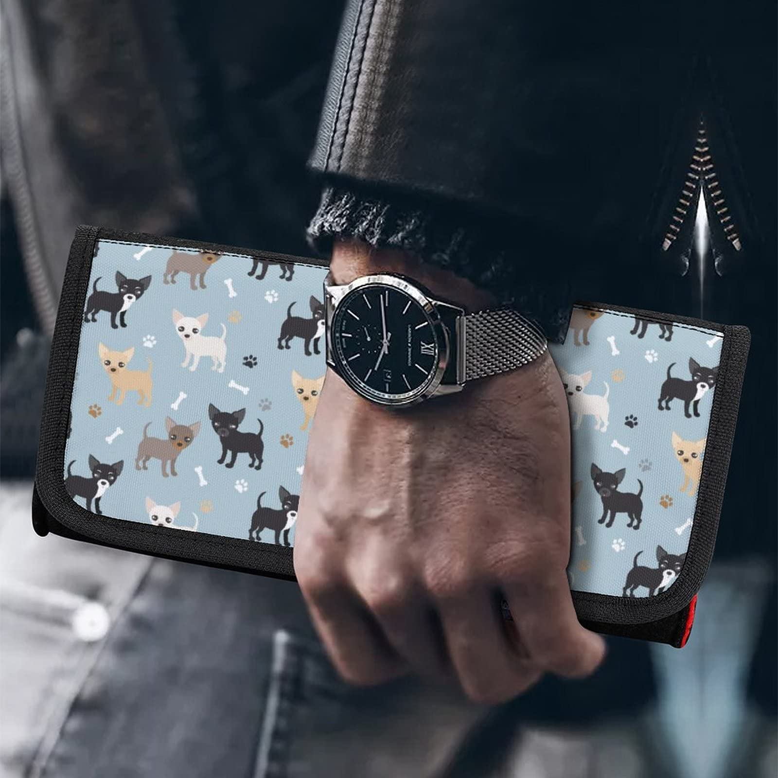 Funny Chihuahua Dogs Carrying Bag Compatible with Switch Protective Case Slim Felt Pouch with 5 Game Cartridges Holders