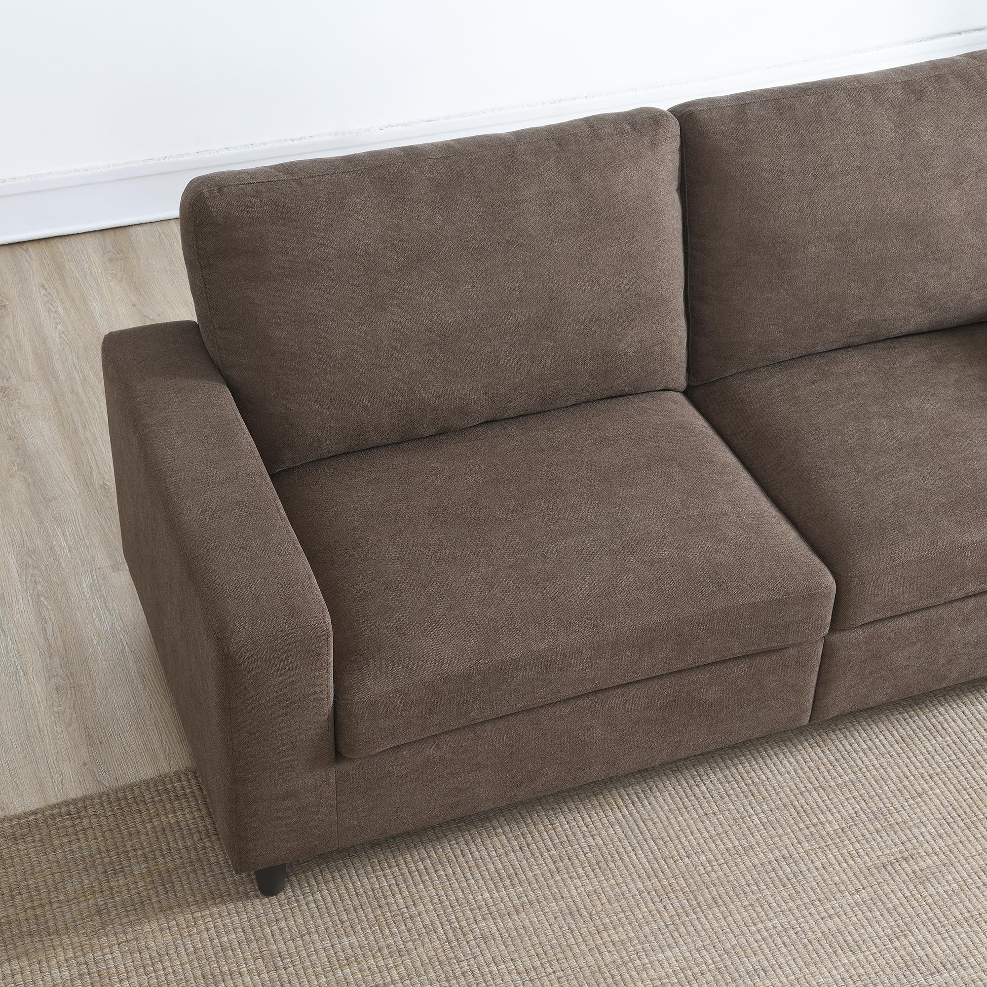 LULUTONG 75.2'' Living Room Modern Brushed Fabric Upholstered Sofa, 3 Seater Couch for Apartment, Dorm, Bonus Room, Office, Studio, Living Room, Bedroom, Solid Wood Frame, Easy Assembly - Brown