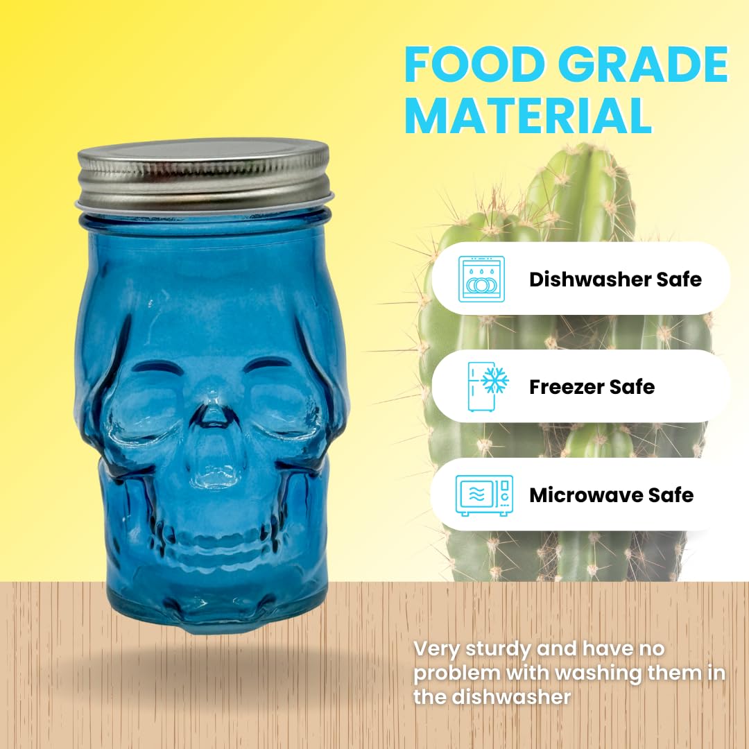 Generic 14 oz Colorful Skull Glass Mason Jar β Mix & Match 7 Vibrant Colors, Large & Durable! (Green)