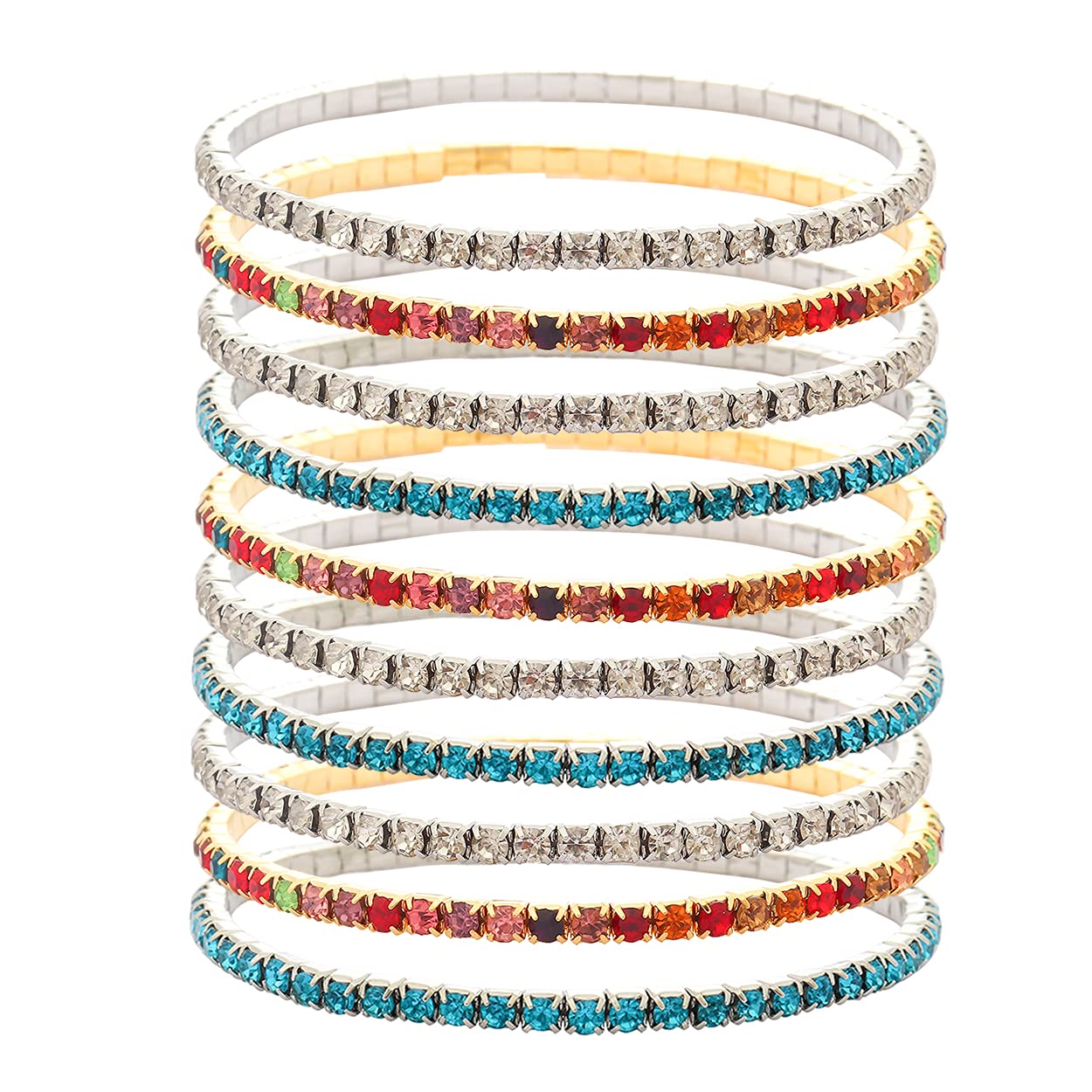 DIMISHIN Rhinestone Stretch Bracelet for Women Stacking Crystal Tennis Bracelet Diamond Bracelet Set (Multicolor)