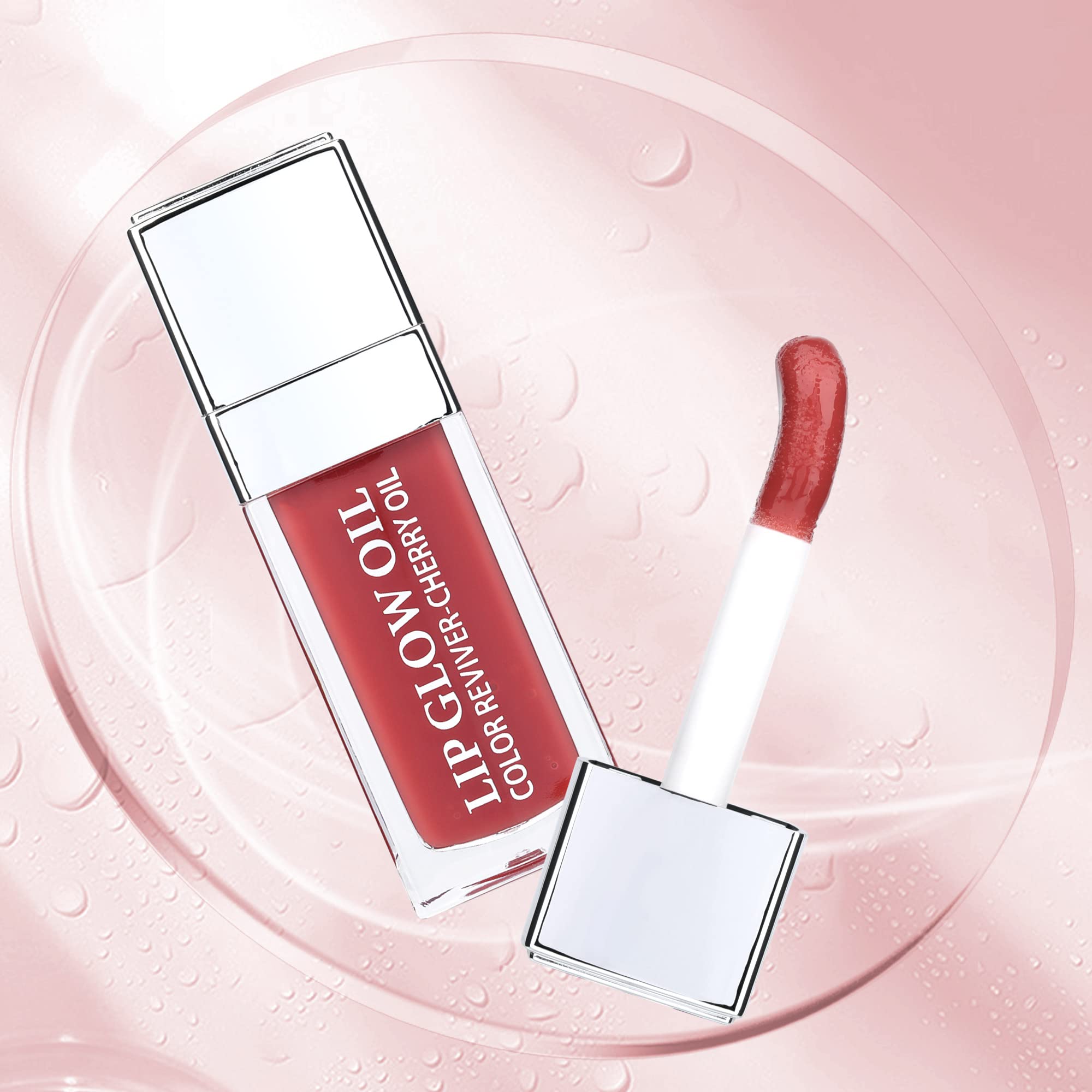 FANXITON 2 Pack Lip Oil Hydrating and Tinted Lip Balm Plumper Clear for Makeup, Non-sticky, Revitalizing, Cherry Pink and Sexy Red