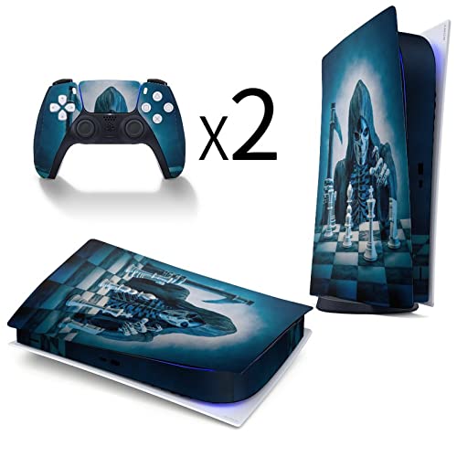 Grim Reaper Playing Game of Chess Full Protective Skin Cover Design Wrap Decal Sticker Compatible with PS5 Digital Edition Console and Controller
