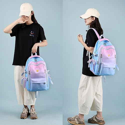 Makukke Backpack for Girls,Cute Kawaii School Bag Kids Lightweight Bookbag Backpack for Middle and High School with Anti Theft Pocket,Pink School Backpack