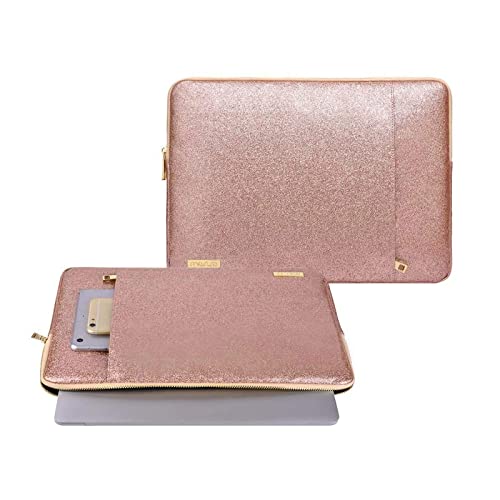 MOSISO Laptop Sleeve Compatible with MacBook Air/Pro,13-13.3 inch Notebook,Compatible with MacBook Pro 14 inch 2023-2021 M2 A2779 A2442 M1, PU Leather Vertical Padded Bag Waterproof Case, Rose Gold