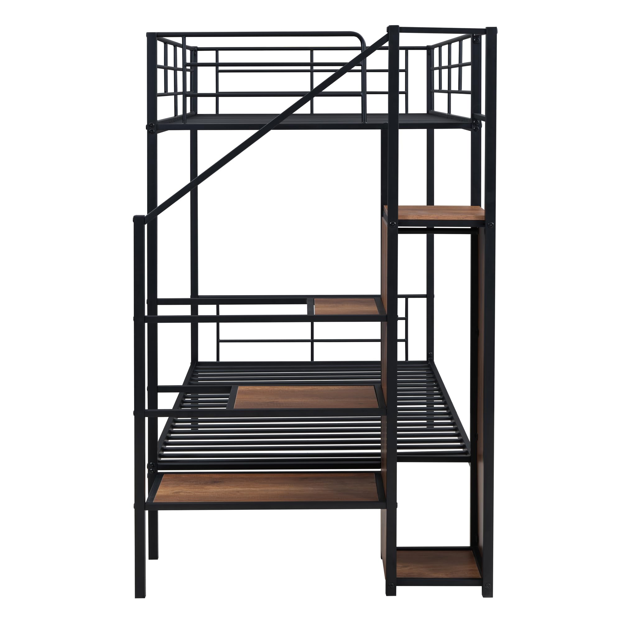 URTR Metal Twin Over Twin Size Bunk Beds, Heavy-Duty Twin Bunk Bed with Stairs and Wardrobe for Boys Girls Teens Bedroom Dormitory, Black