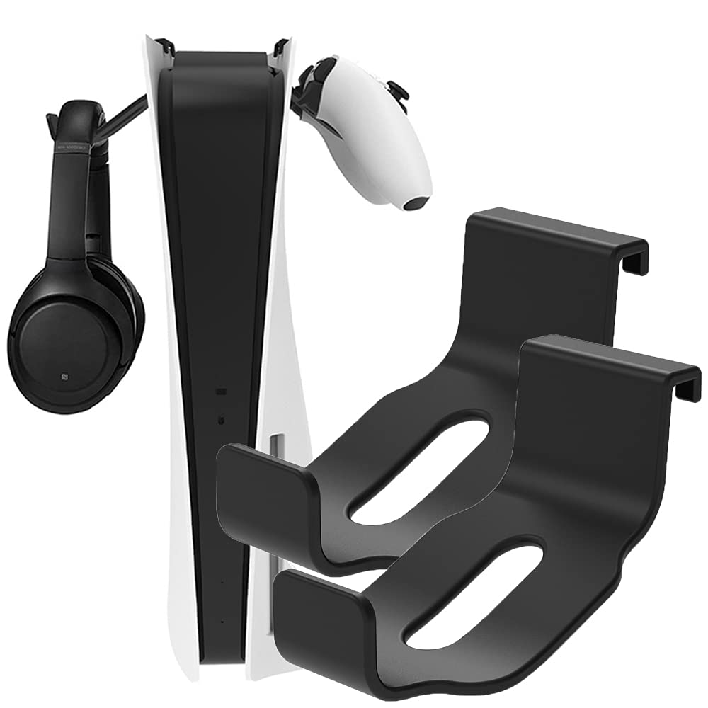 Controller Holder for PS5, arVn 2Packs Headset Hanger Holder Controller Stand Mount for Playstation 5 Console & Xbox Series X/S Controllers & Gaming Headphones, No Screws & No Adhesive Tape – Black