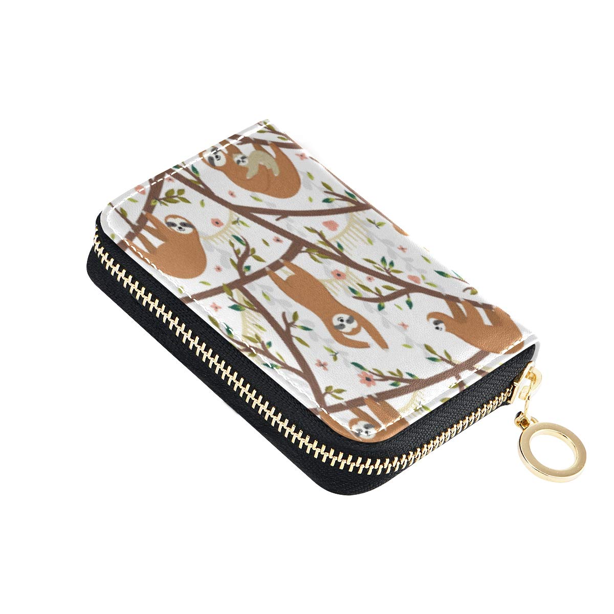 MOYYO RFID Credit Card Holder Case Cute Funny Sloths Animal Leather Printed Zipper Card Case Wallet for Women Girls