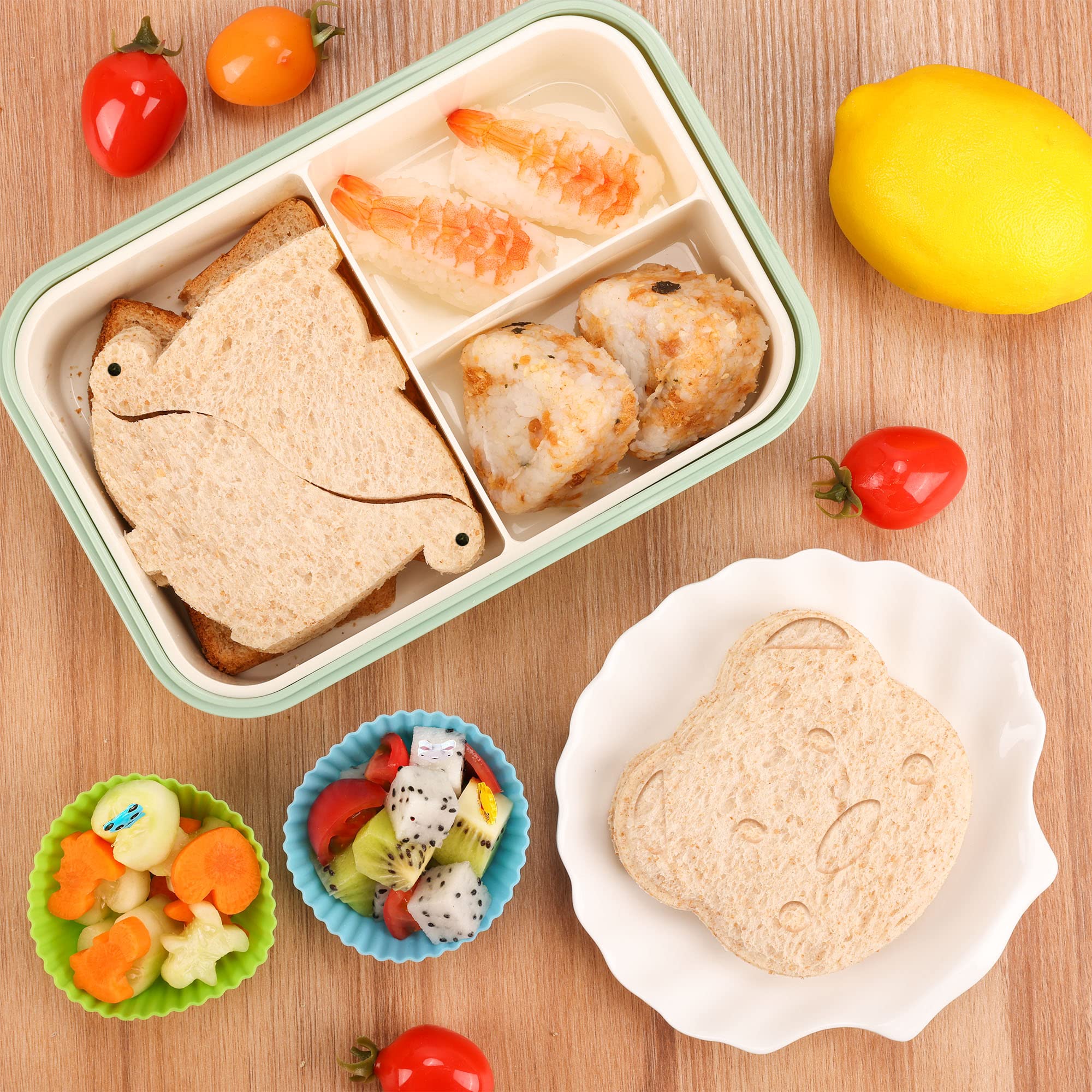 FUNGYAND Sandwich Cutter Set, 52 in 1 Bento Box Accessories Kit Includes Sandwich Cutters, Fruit Cutter, Food Picks, Silicone Cups, Musubi Maker, Rice Ball Maker, Complete Bento Lunch Box Supplies