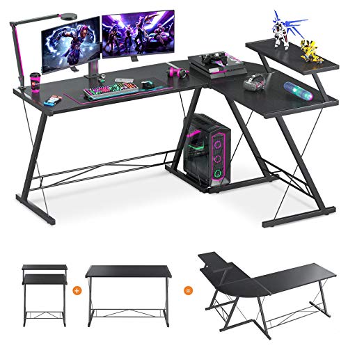 Coleshome 61" Super Large L Shaped Desk Gaming Desk, L Desk Computer Corner Desk with Round Corner with Removable Shelf for Gaming Desk Home Office Writing Workstation
