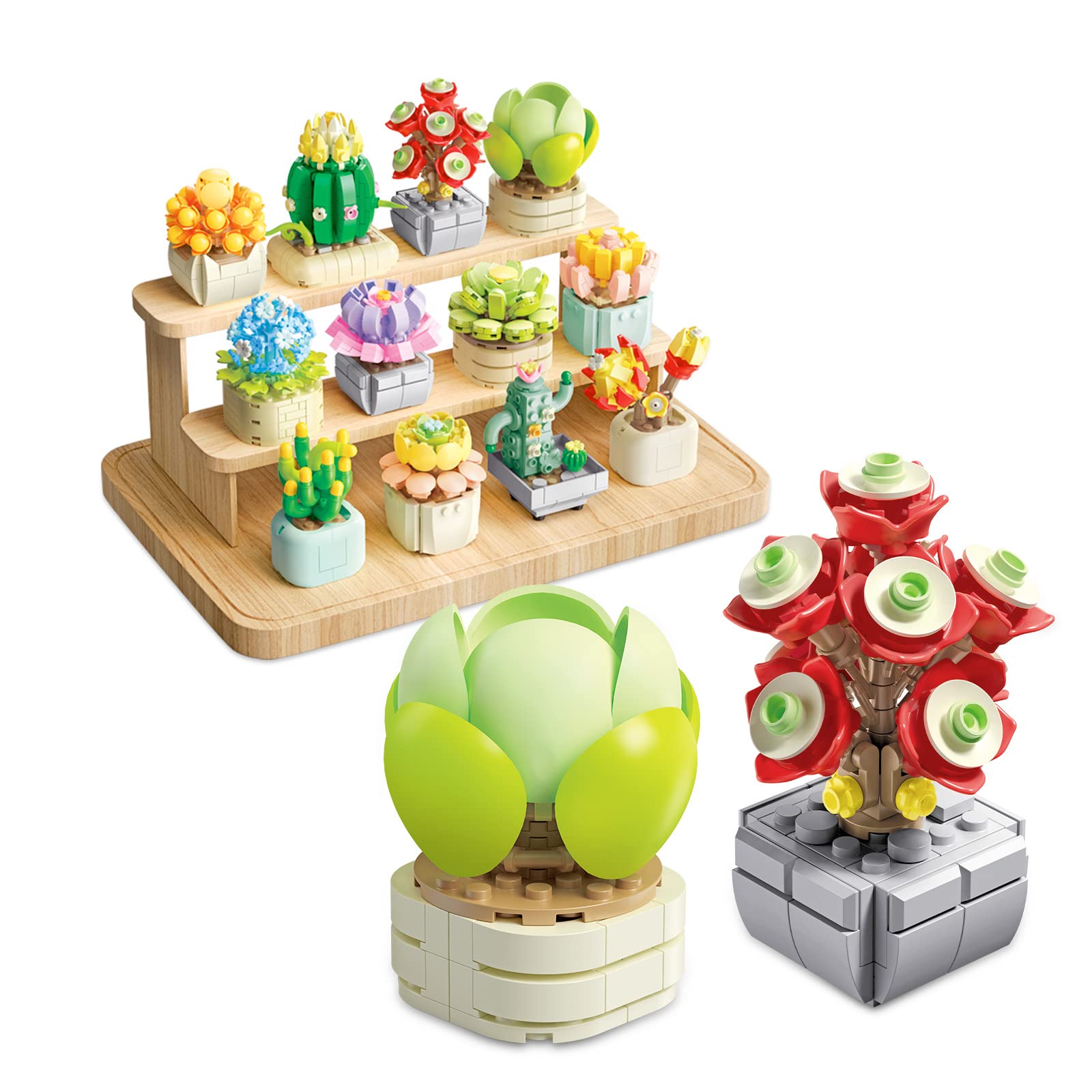 Feelo STEM Succulents Plants Building Set Mini Bricks Bonsai Model Christmas Brithday Gifts for Kids, Boys Girls Gift(2 Set)