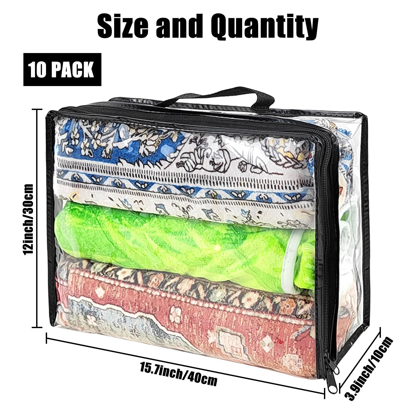 Hlimior 10 Pcs Extra Large Clear Travel Packing Cube,16 x 12 x 4 Clear Vinyl Zippered Storage Bags See Through Moving Bag Plastic Storage Bags PVC Multipurpose Pouch with Handle for clothing Storage