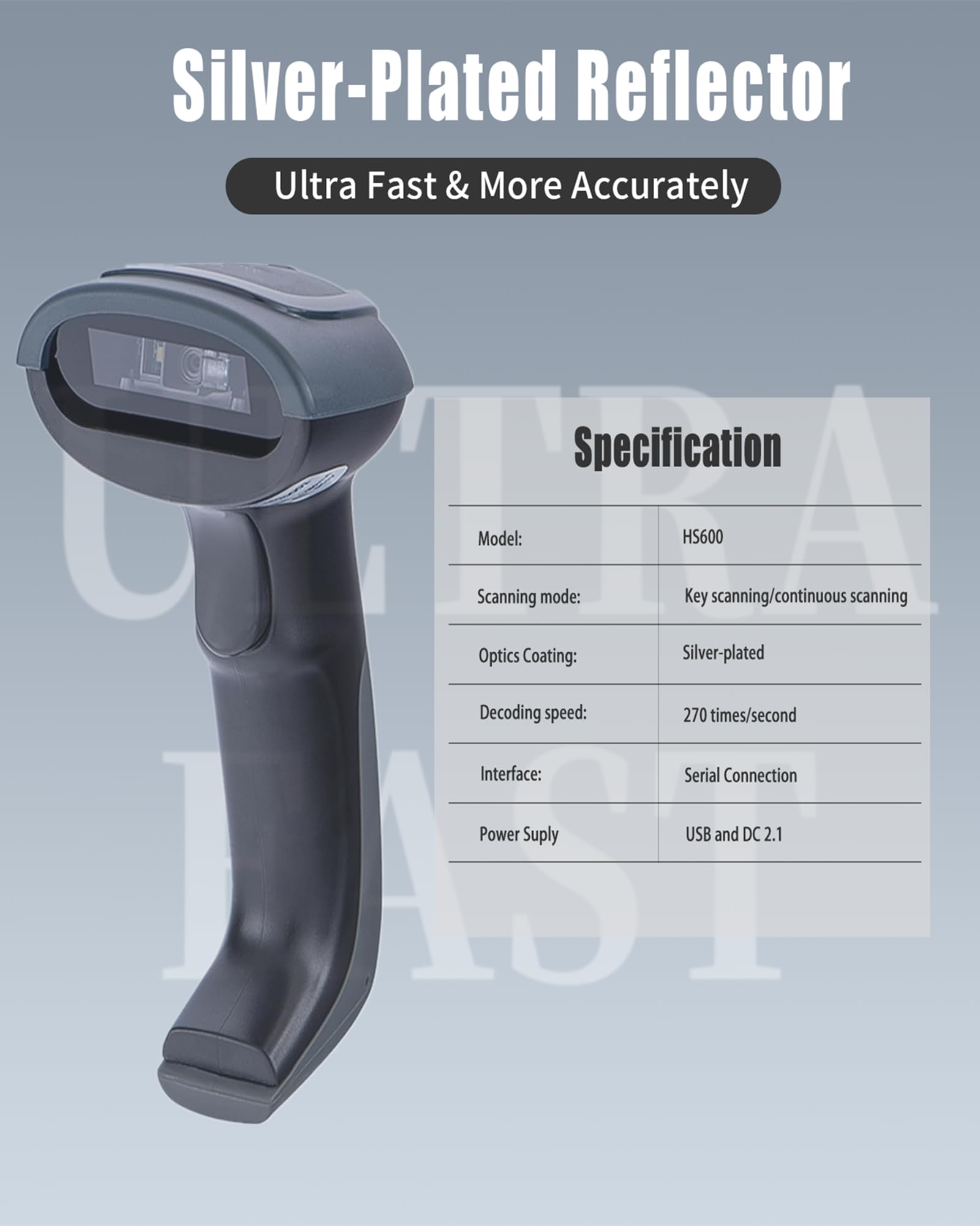 Perfiware HS1000 Barcode Scanner for Cash Register with 𝐒𝐞𝐫𝐢𝐚𝐥 𝐂𝐨𝐧𝐧𝐞𝐜𝐭𝐢𝐨𝐧, DC 2.1 or USB Cable for Power Supply,Serial Port for Data Transmission,𝐒𝐞𝐫𝐢𝐚𝐥 Barcode Scanner