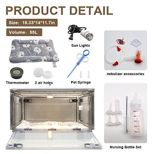 GIFANK Incubator for Puppies with Heating Large PET Brooder Nursery Kitten Incubator for Puppies with Pet Bed Mat,Pet Medicine Feeder,Temperature Detection and Nebulization Kit,8PCS