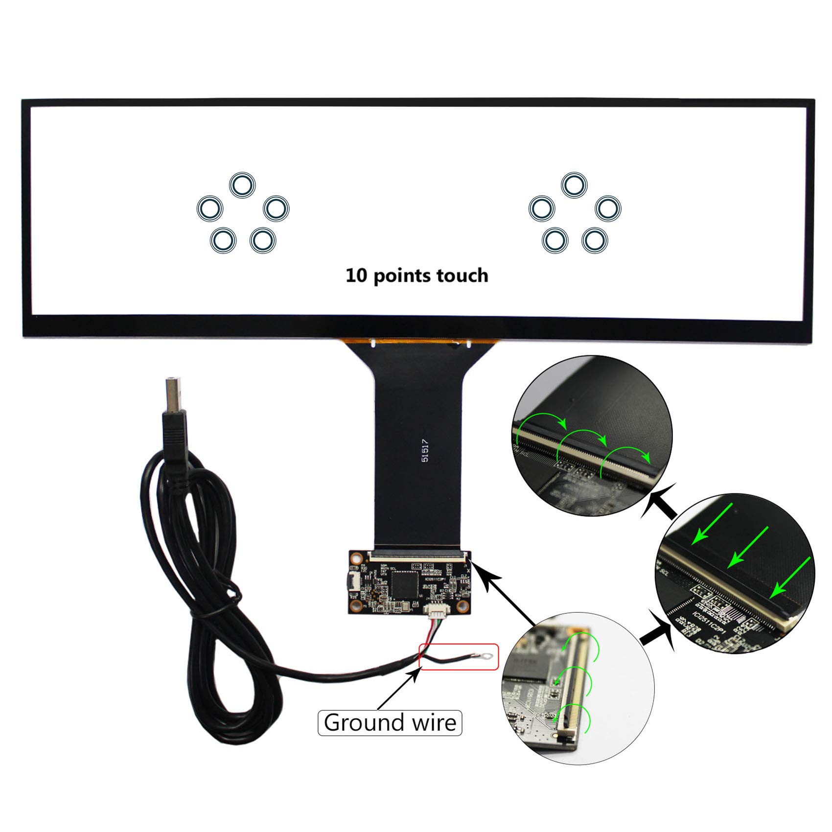 FanyiTek 12.6 inch Capacitive Touch Sensor Panel for 12.6" NV126B5M-N41 1920x515 IPS LCD Screen (Screen not included),support 10 muti-touch,Connecting via USB port