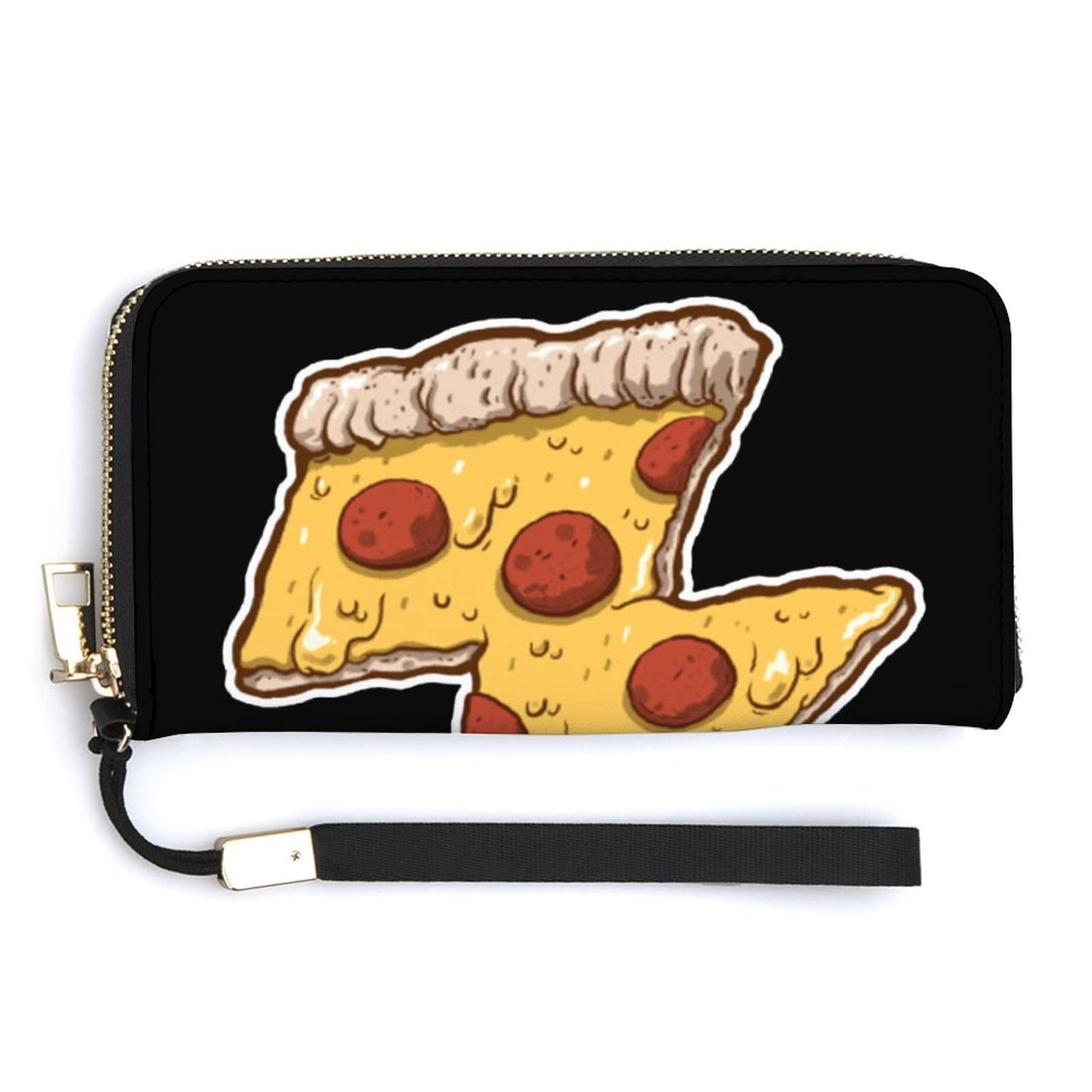 FunnyStar Cool Thunder Cheesy Pizza Women's Long RFID Hand Wallet Wristlet Clutch Purse PU Leather Handbag with Wrist Strap