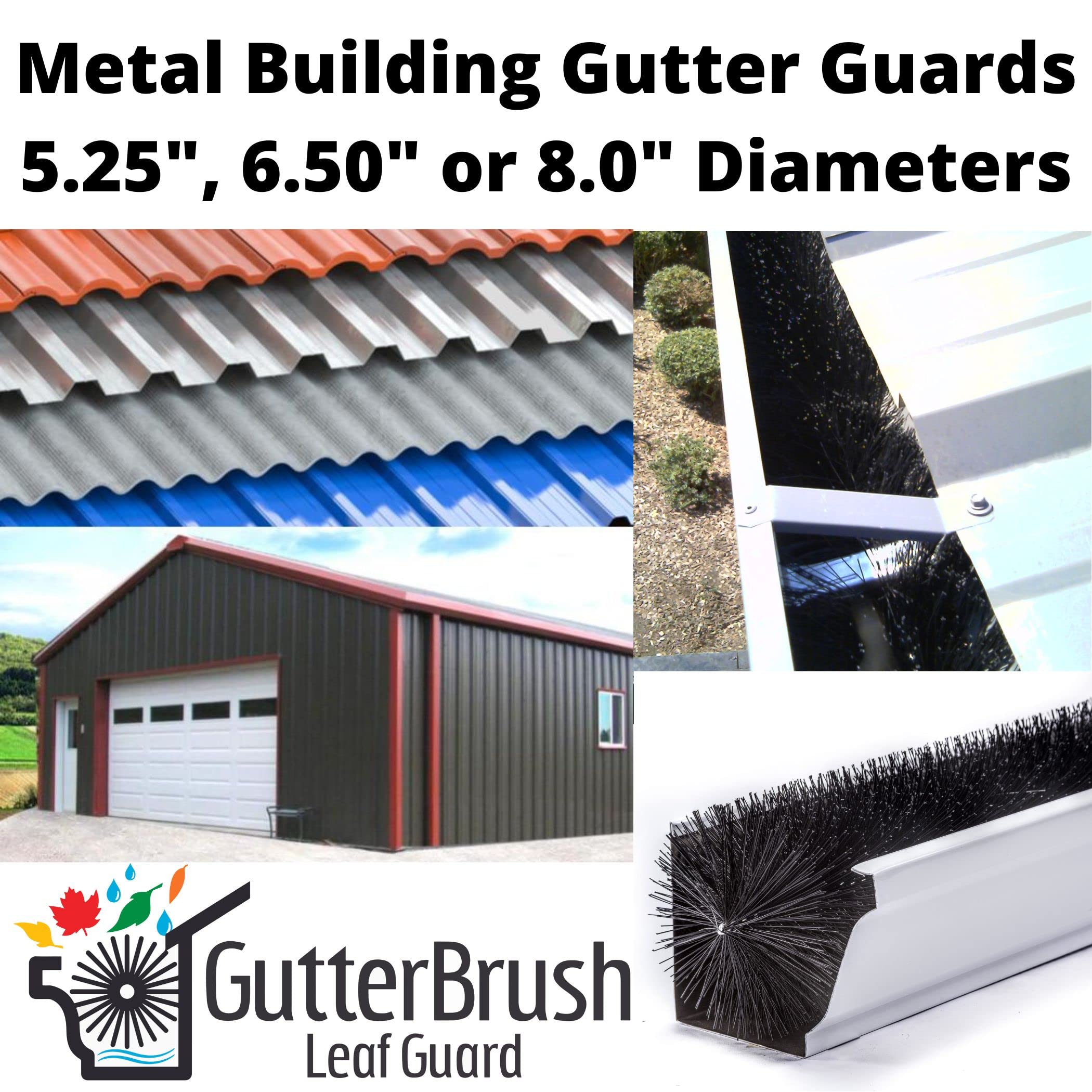 Commercial Gutter Filters - Sizing Samples for Large Metal Building Gutters - 3 Brush Diameters - 8", 6.5", 5.25"