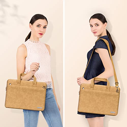 MOSISO Laptop Shoulder Bag Compatible with MacBook Pro 16 inch 2022 2021 M1 Pro/Max A2485/2019-2020 A2141,15-15.6 inch Notebook,Waterproof PU Leather Carrying Sleeve with Front Pocket&Belt, Brown