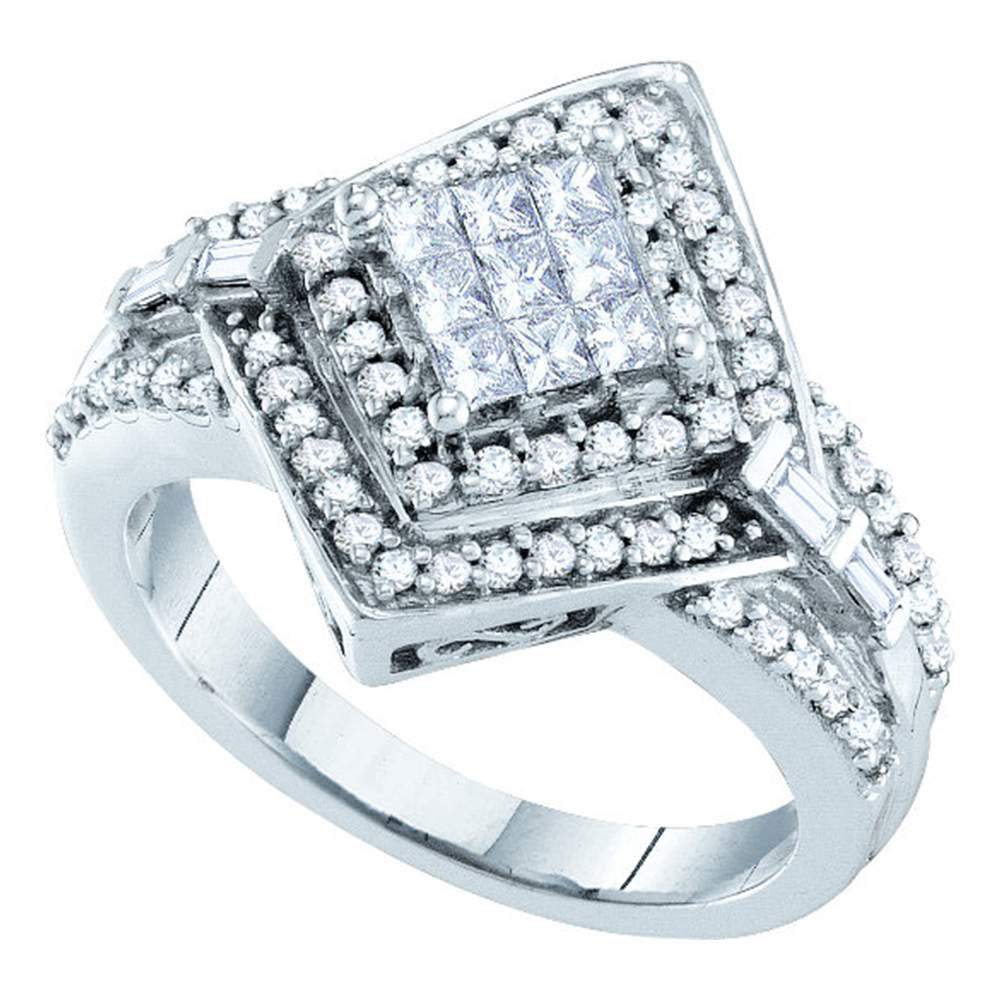 Dazzlingrock Collection 14kt White Gold Womens Princess Diamond Cluster Bridal Wedding Engagement Ring 3/4 ctw