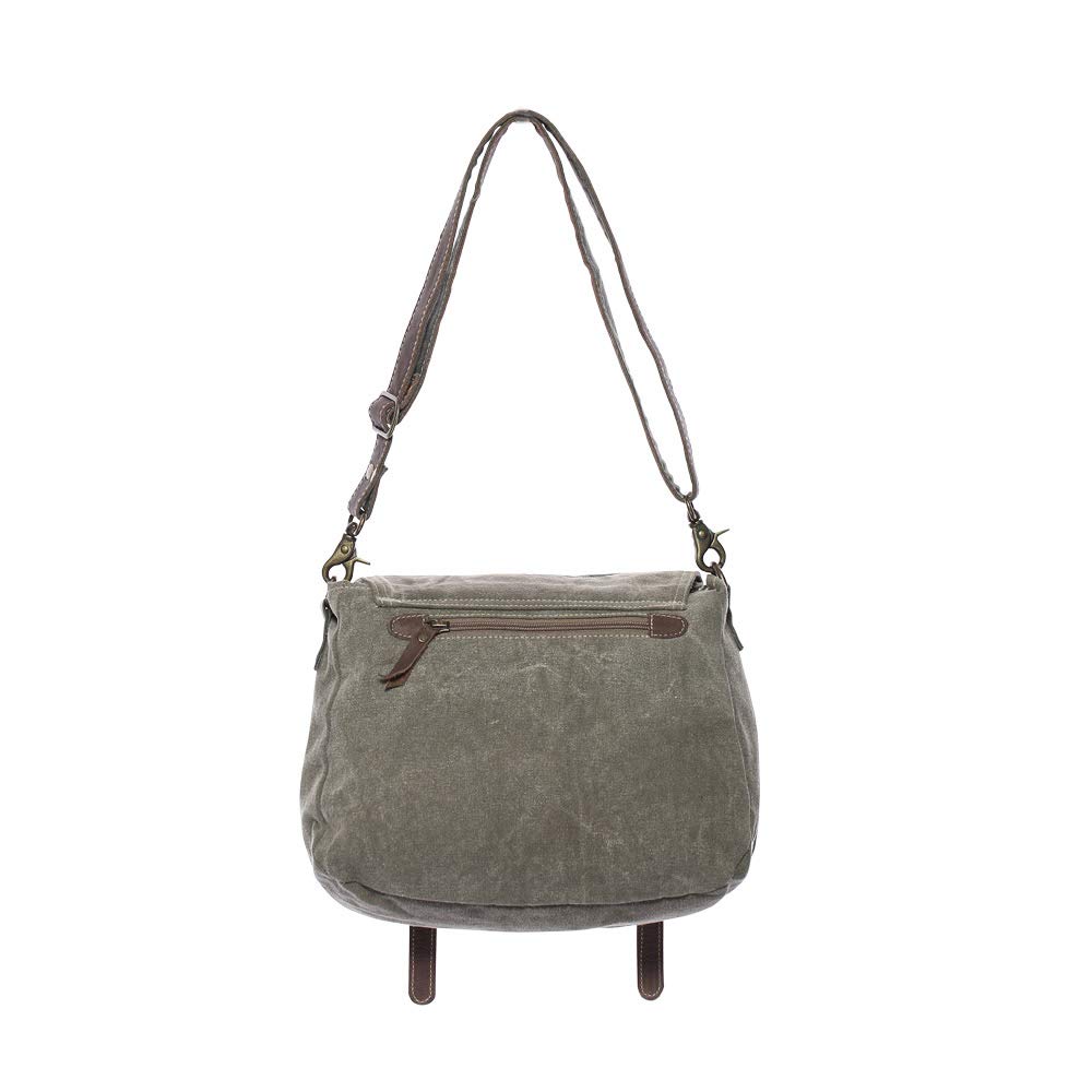 Retro Chevron Patch Upcycled Canvas and Genuine Leather Crossbody Bag