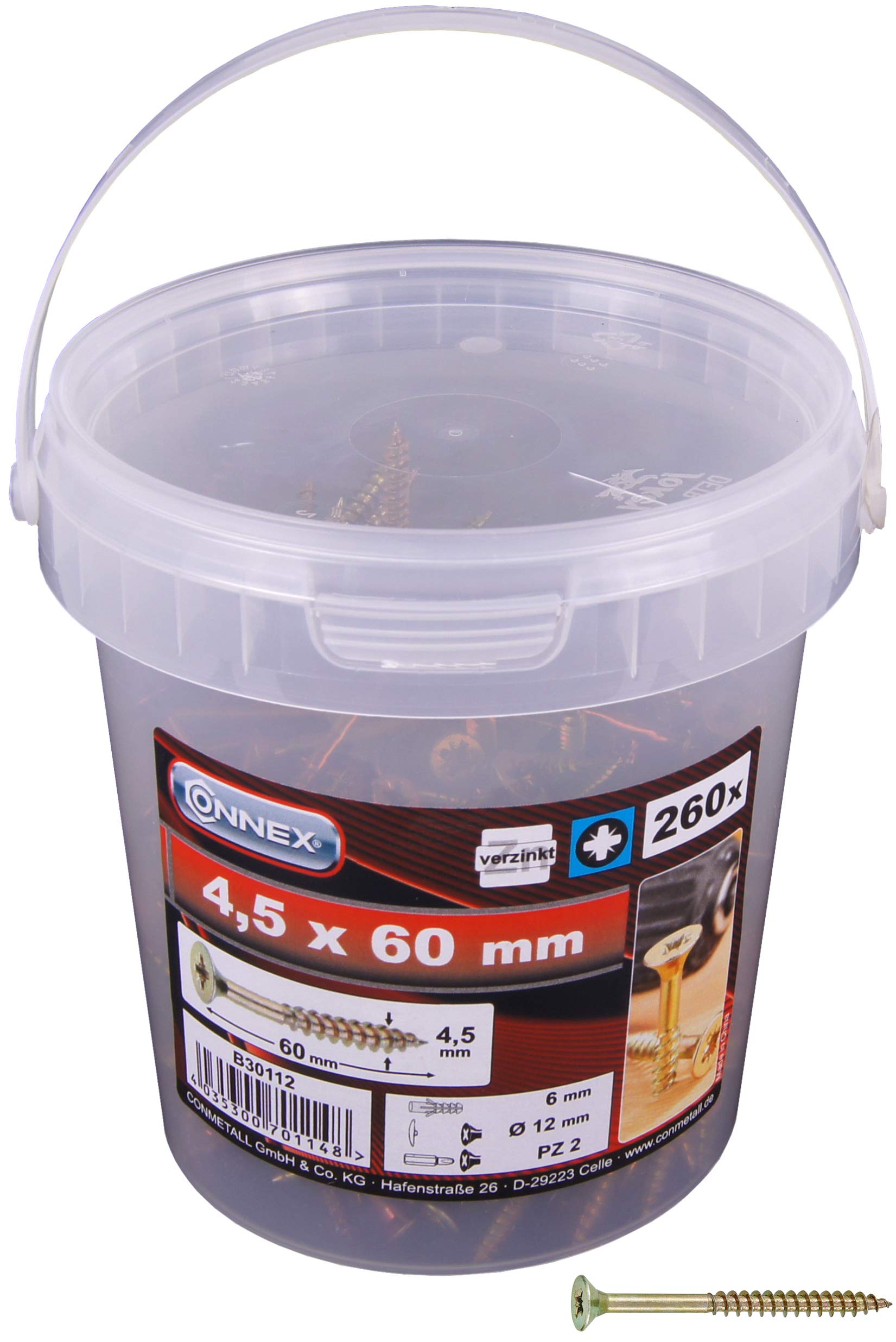 CONNEX B30112 Uni. Screw PZ 4,5x60 per Bucket, Gold, 4,5 x 60 mm (260 Stück)