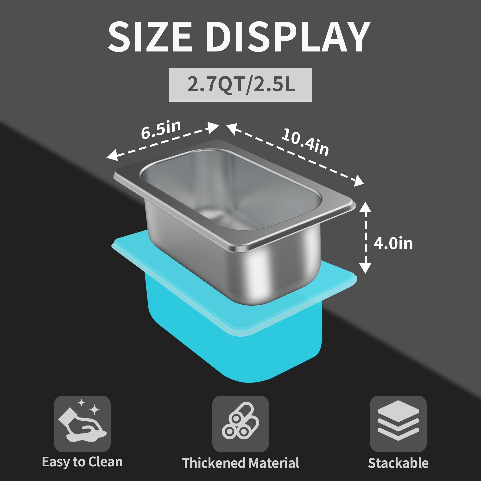 HNEDSEN 6 Pack Stainless Steel Hotel Pan with Lids 1/4 Size 4 Ince Deep Steam Table Metal Food Pan Steamer Trays for Buffet Catering Pans Metal Commercial Kitchen Pans