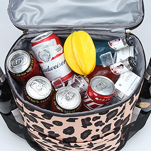 Cooler Backpack Women Leopard Leak Proof Bags Lightweight Soft Lunch Backpack with Cooler Compartment,Wine for Hiking Camping,24 cans…