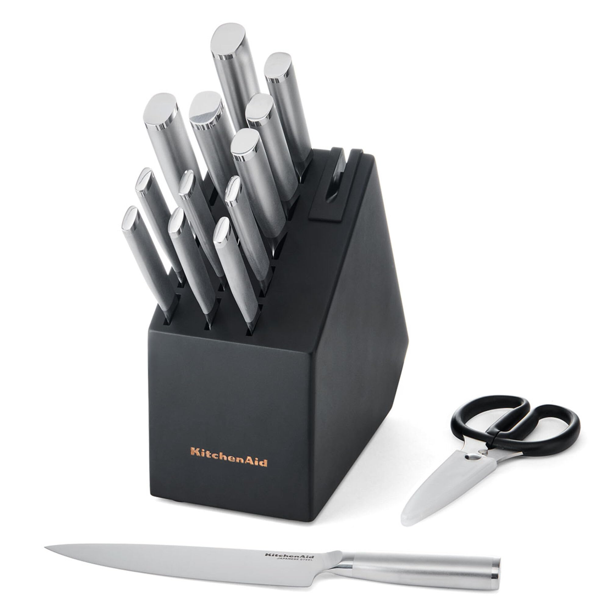 KitchenAid Gourmet Knife Block Set with Built-in Sharpener, Textured Stainless Steel Handles, 15-Piece