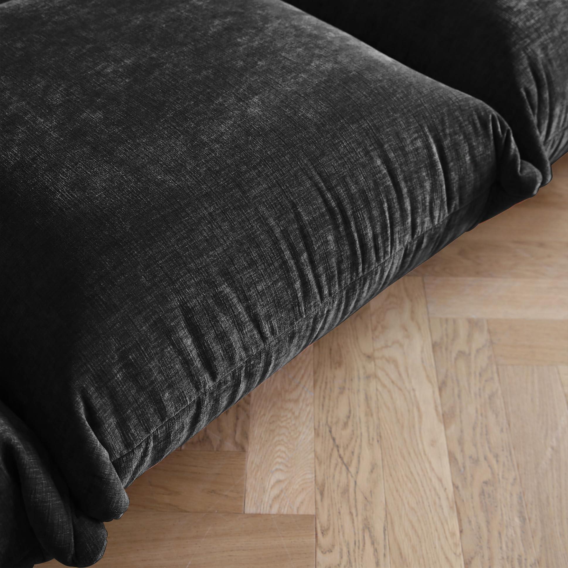 JACH Mid-Century Modern Sectional Couch, Chenille Couch Deep 2-Seats Couches with Thick Cushion, 77" Plush Sofas Furniture for Small Spaces Living Room Bedroom Office Apartment, Black