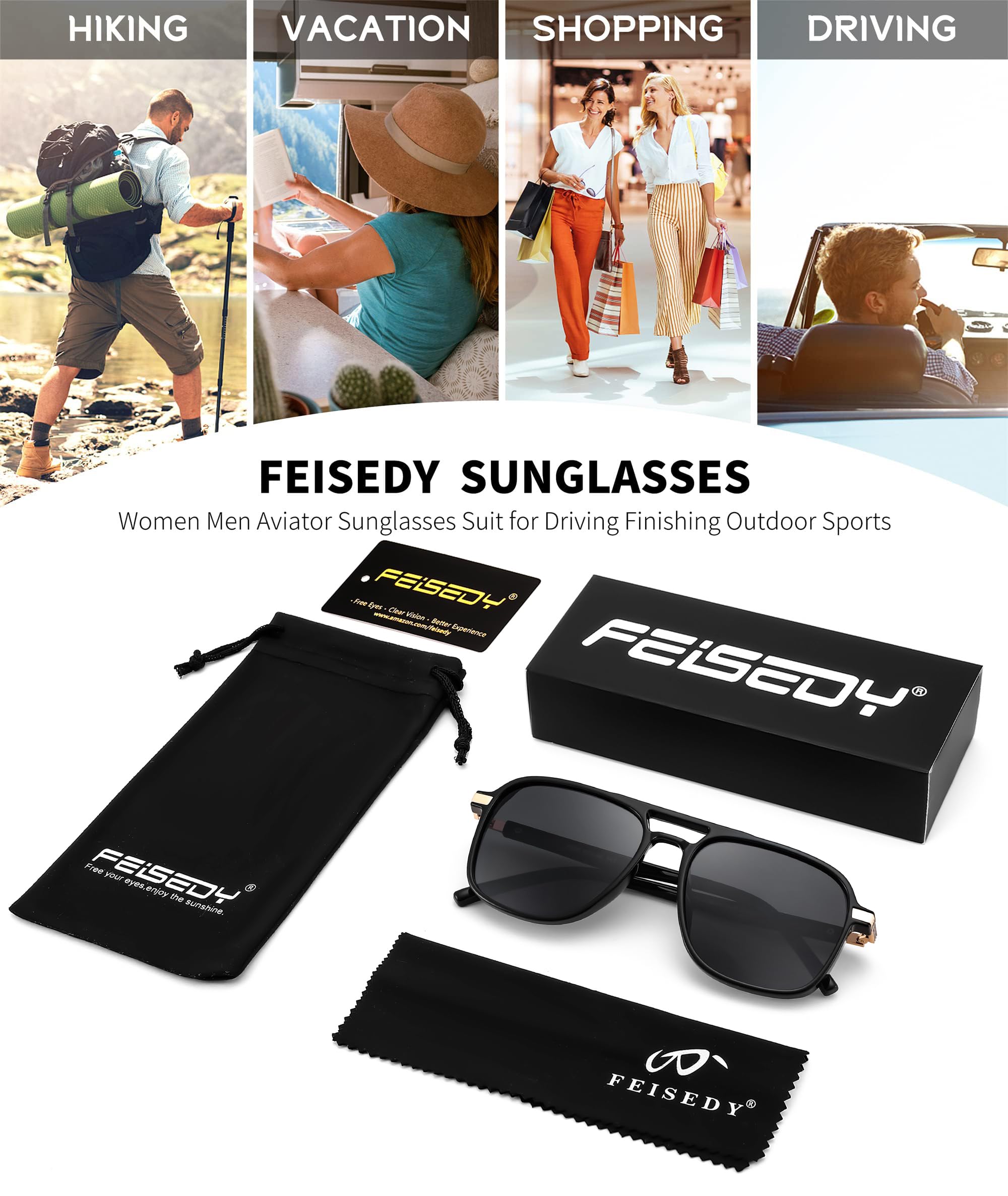 FEISEDY Retro Polarized Aviator Sunglasses Womens Men, 70s Vintage Square Aviators Shades B9134