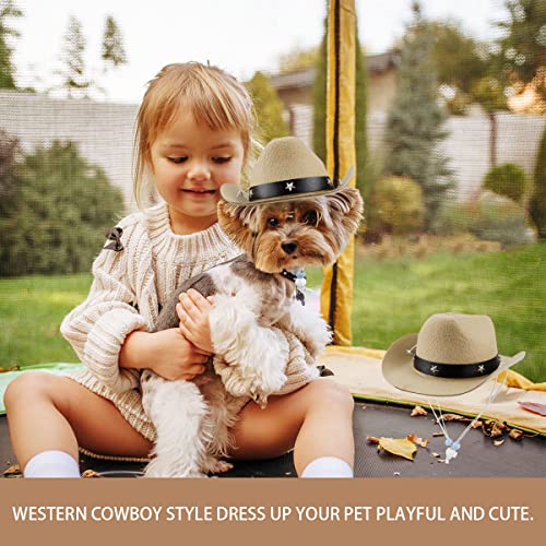 YOLUFER Pet Hat Costume Dog Cowboy Hat with Adjustable Strap, Party Cowboy Hats for Small Pets Puppy Cat (Light Coffee)