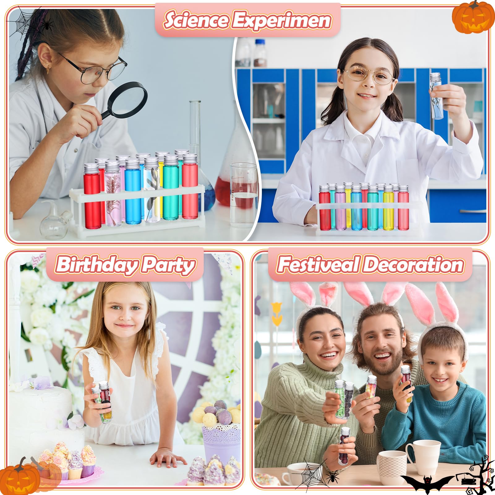 Hoemwarm 48 Pcs 50 ml Test Tubes with Caps, 1.8 oz Plastic Halloween Candy Tubes 27x110 mm Empty Clear Storage Containers for Birthday Party Beads Display Dried Flowers Candy Jar Gift Bulk Decorations
