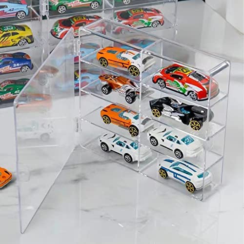 FURENMA 1/64 Scale Toy Cars Acrylic Display Case 1PC Crystal Display Shelf Showcase Cabinet Display Box for Mini Toy Car&Figures,8 Compartments Clear Storage Box,7.7" W x 1.8" D x 6.8" H