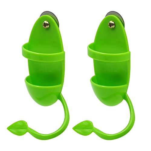 PAULOZYN 2PCS Bird Cuttlebone Stand Holder Feeding Cup Rack Birdcage Accessories with Perches Supplies Fruit Vegetable Storage for Budgies Parakeet Cockatiel Conure Lovebird Finches, Green