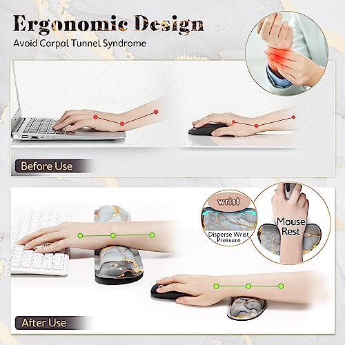 Gimars Upgrade Enlarge Gel Memory Foam Set Keyboard Wrist Rest Pad, Comfortable Ergonomic Design for Easy Typing Pain Relief, Firm Mouse Wrist Cushion Support for Office, Computer, Laptop, Mac