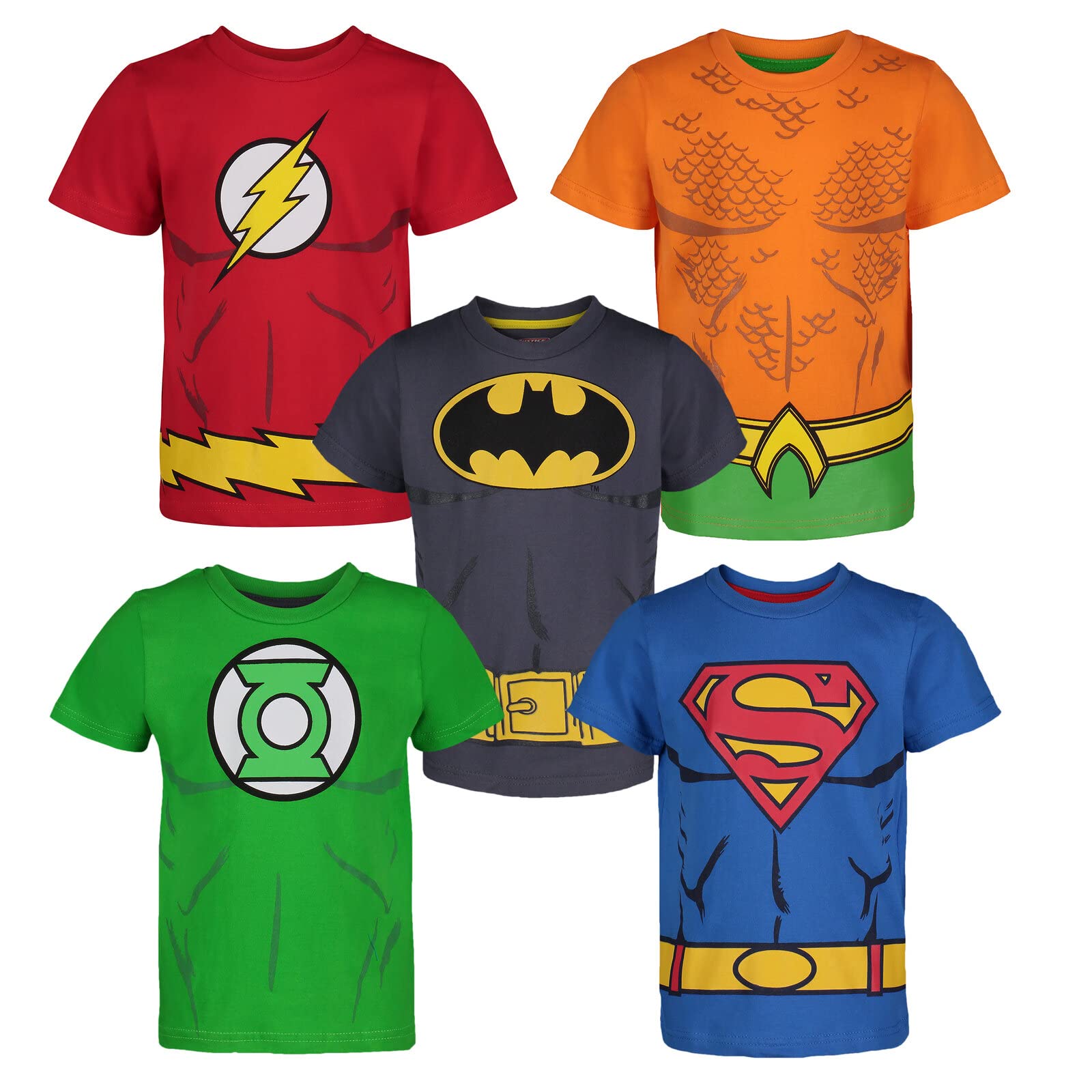 DC Comics Justice League Aquaman Green Lantern The Flash Big Boys 5 Pack T-Shirts Logo Multicolored 8