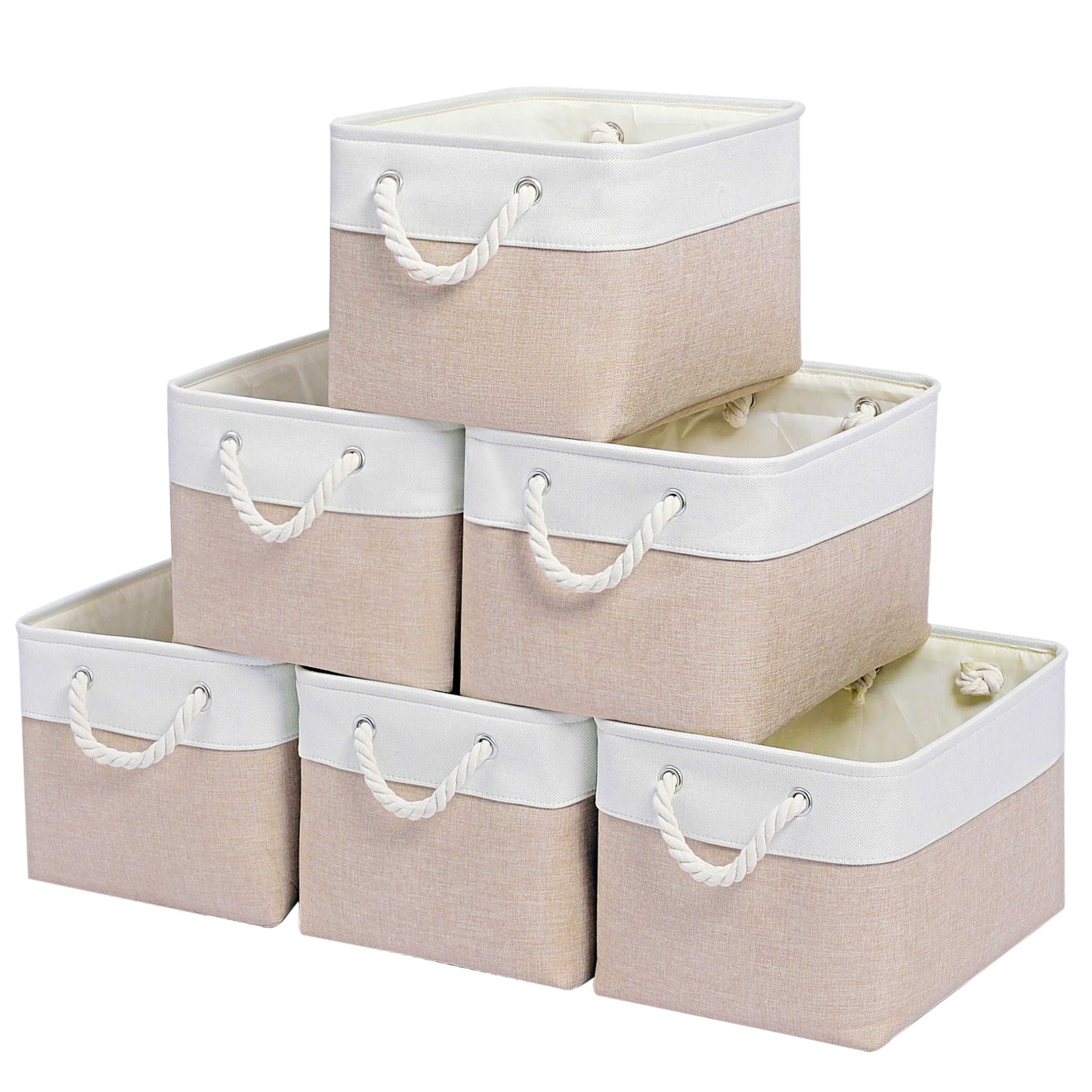 ISEMINGLA 15x11x9.5 Inch Storage Baskets for Shelves,6 Pack Storage Bins，Foldable Organizer Boxes, Decorative Storage Basket for Organizing Clothes, Toys, Books, Foldable Cloth Baskets (White&Beige)