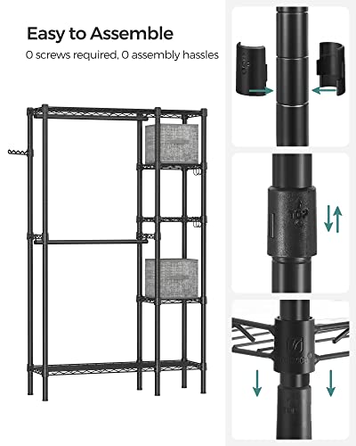 SONGMICS Garment Rack Heavy Duty Clothes Rack, Freestanding Portable Wardrobe Closet for Hanging Clothes with 2 Storage Boxes, 8 Hooks, Adjustable Wire Shelves, 2 Hanging Rods, Black ULGR422B01