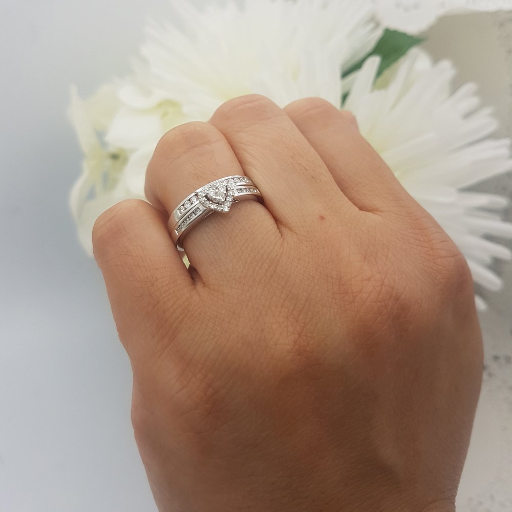 Dazzlingrock Collection 0.55 Carat (Cttw) 10k Round & Princess Diamond Women Heart Shaped Engagement Ring Set 1/2 CT, White Gold, Size 7.5