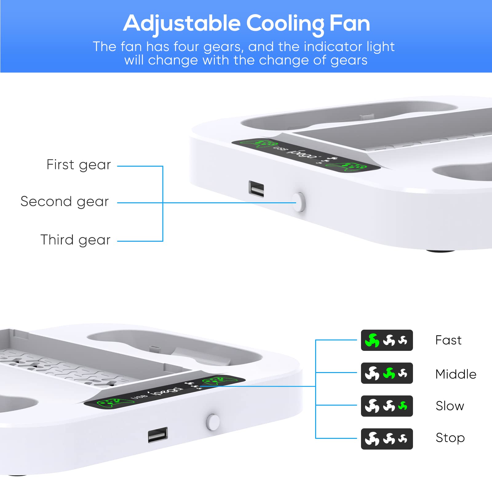 Cooling Stand for Xbox Series S with Dual Controller Charger, MENEEA Adjustable Gear Cooling Fan Charging Station Dock Accessories for Xbox Series S Console with 2 X 1400mAH Rechargeable Battery Pack