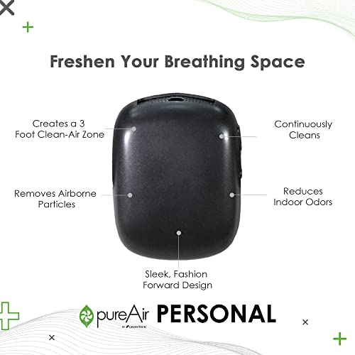 Greentech Environmental pureAir Personal - Wearable Air Filter and Air Cleaner, Air Purifiers for Home, Office, and Car, Creates 3 Feet Clean-Air Zone, All Day Purification
