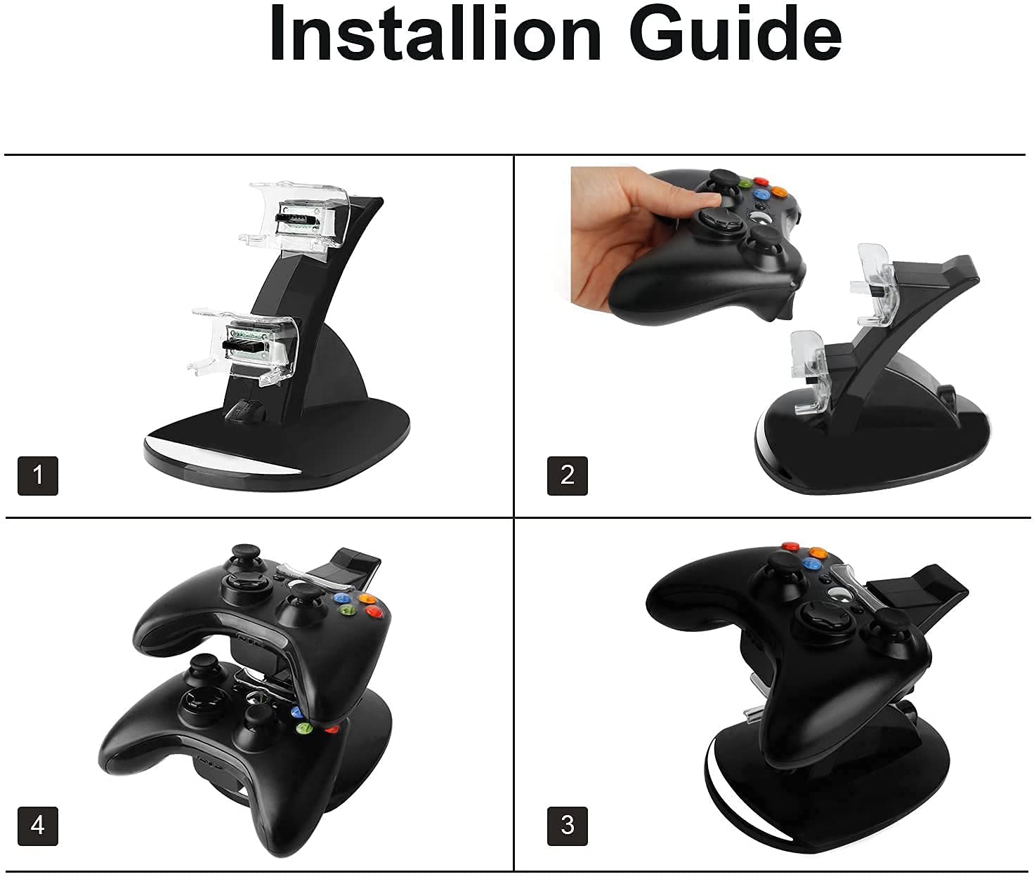 Controller Charger for Xbox 360, Y Team Battery Charger Kit for Xbox 360 Controller, Dual Charger Charging Docking Station Kit for Xbox 360 360E 360S Controller with 2 Battery Pack