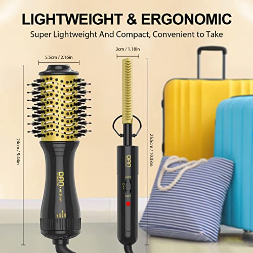 Compact Hair Dryer Brush, Lightweight & Portable One-Step Volumizer and Styler, Ceramic Coating 3-in-1 Hair Styling Tool 3 Temperature Settings 125V Blowout Brush