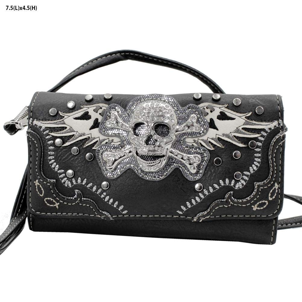 Rhinestone Skull Western Concealed Carry Handbag/Purse wallet set (NEW) (Black)