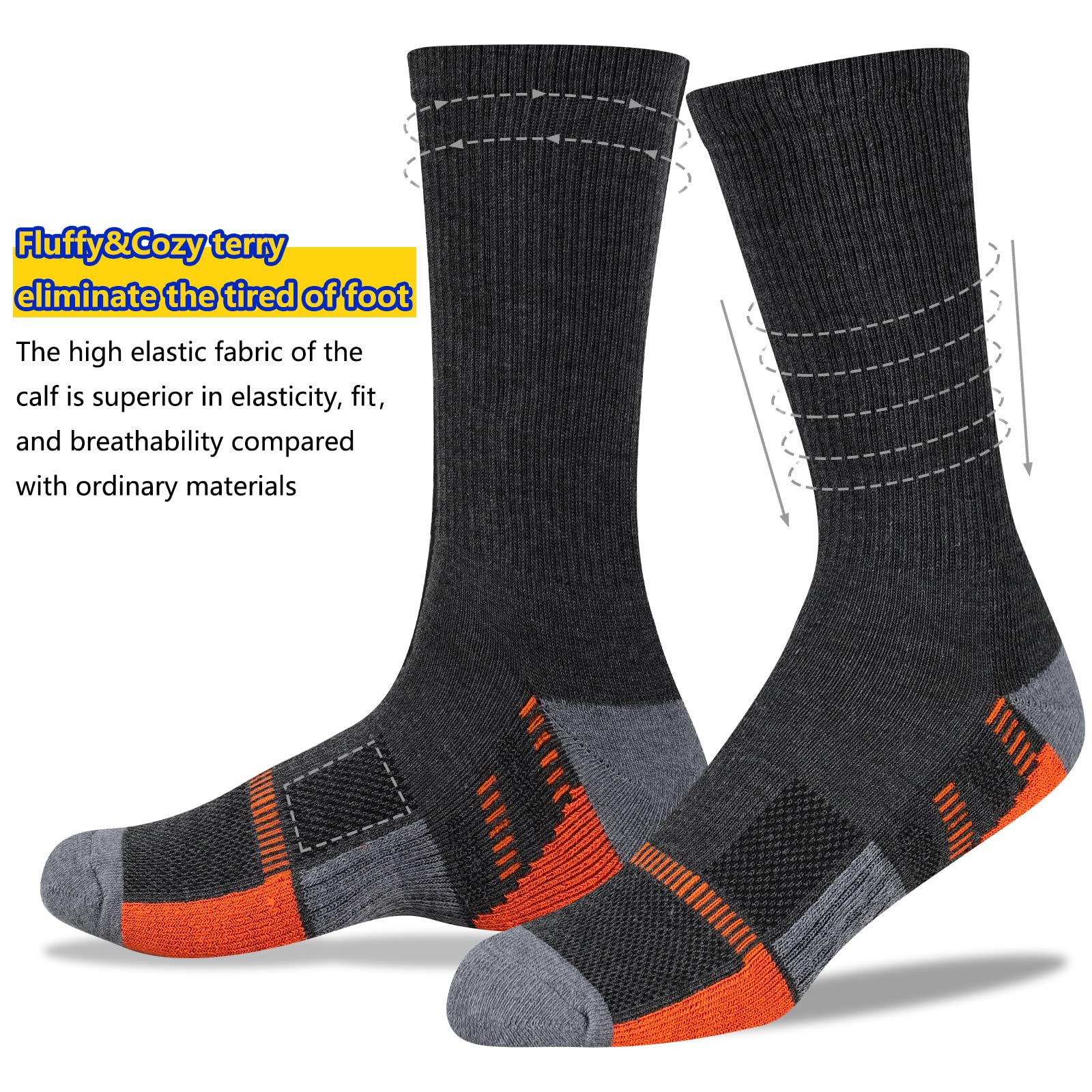 COOVAN Mens Crew Socks 6 Pairs Athletic Running Cushion Thick Warm Work Socks for Men