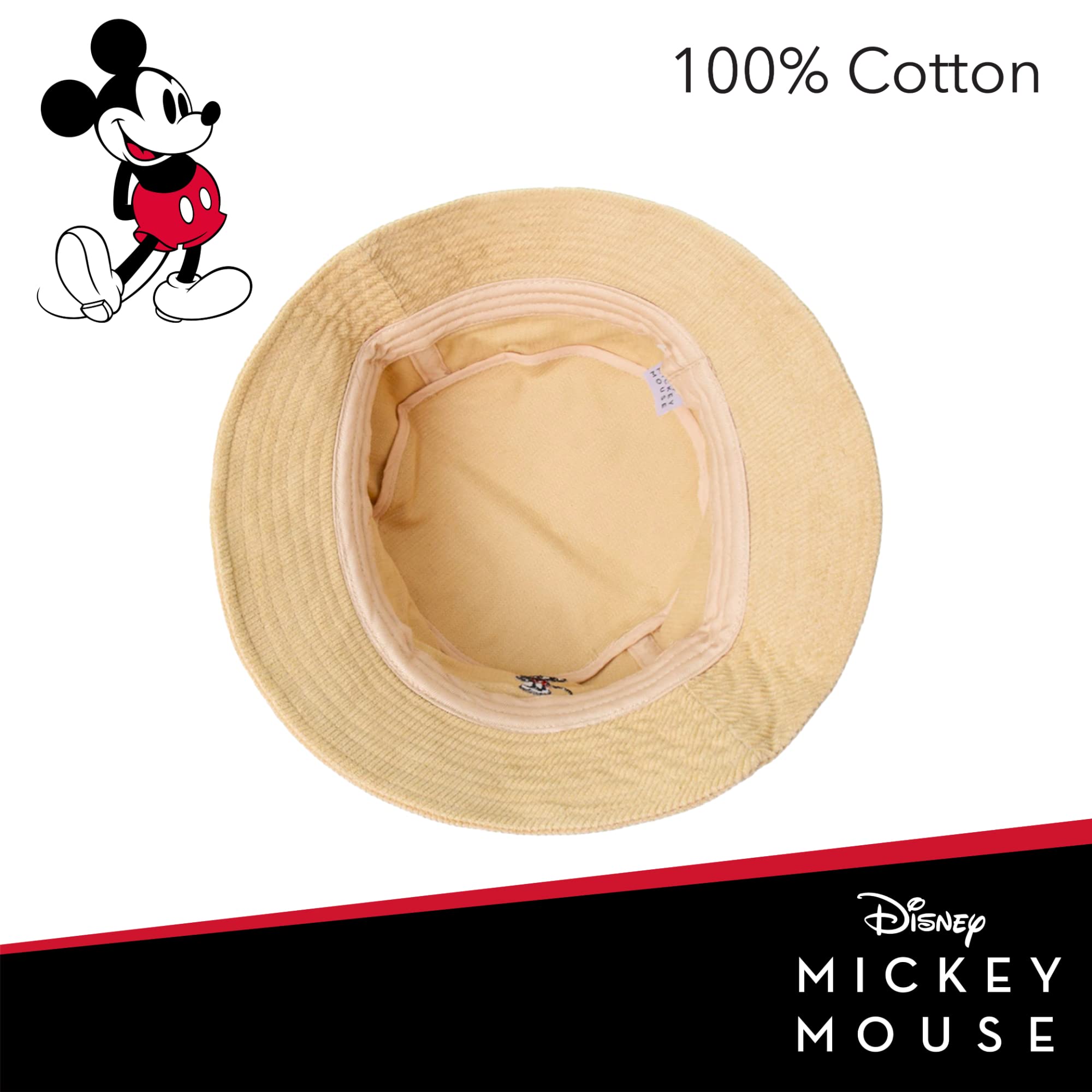 Disney Mickey Mouse Bucket Hat, Packable Travel Hat, Tan, Medium/Large