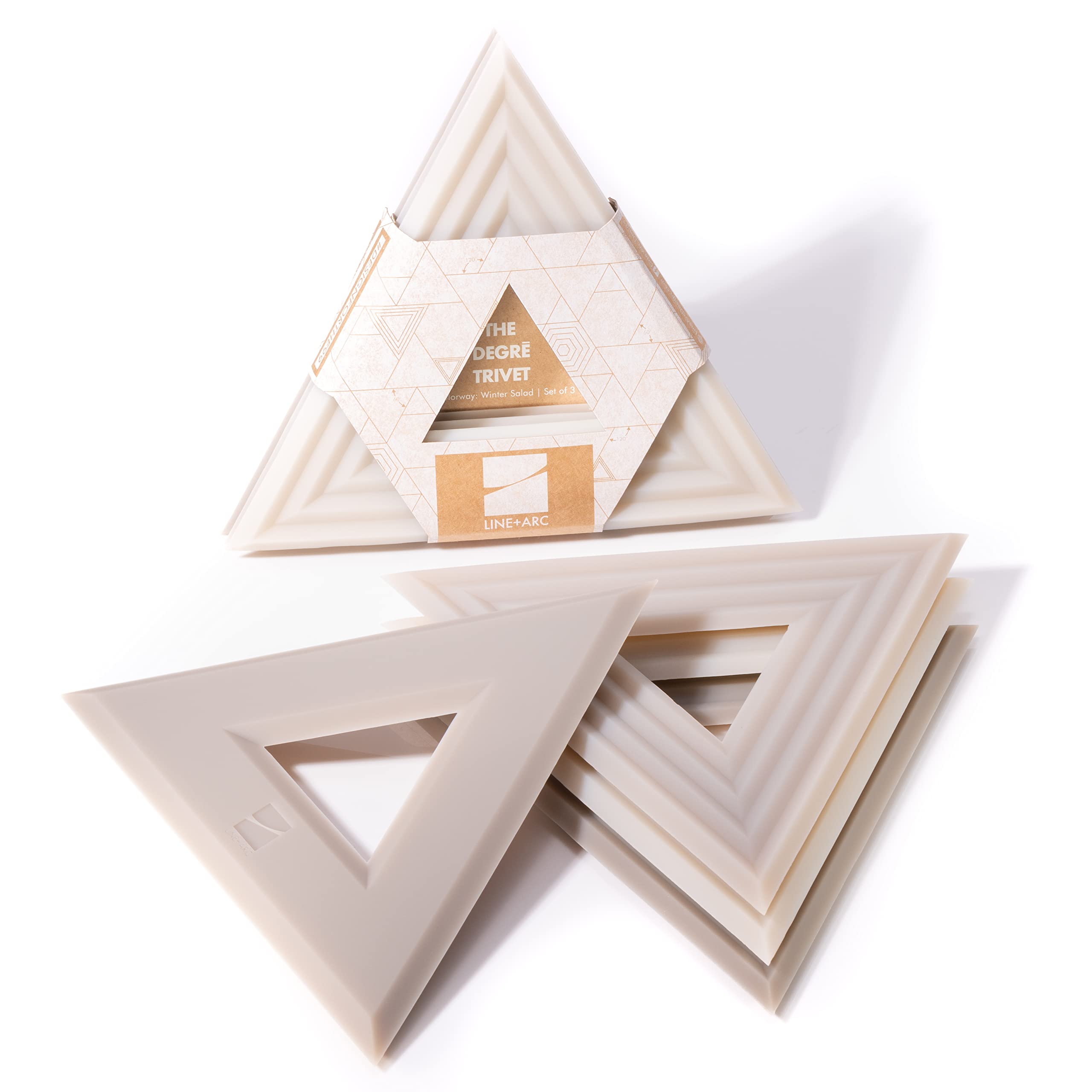 The DegrÄ Trivet (Sandstone, Set of 3) by LINE+ARC. Potholder, 10mm Thick & Heat Resistant to 500F. 100% Food-Grade Silicone, Dishwasher Safe, Stain-Resistant. Modern Geometric Mid Centuryā¦