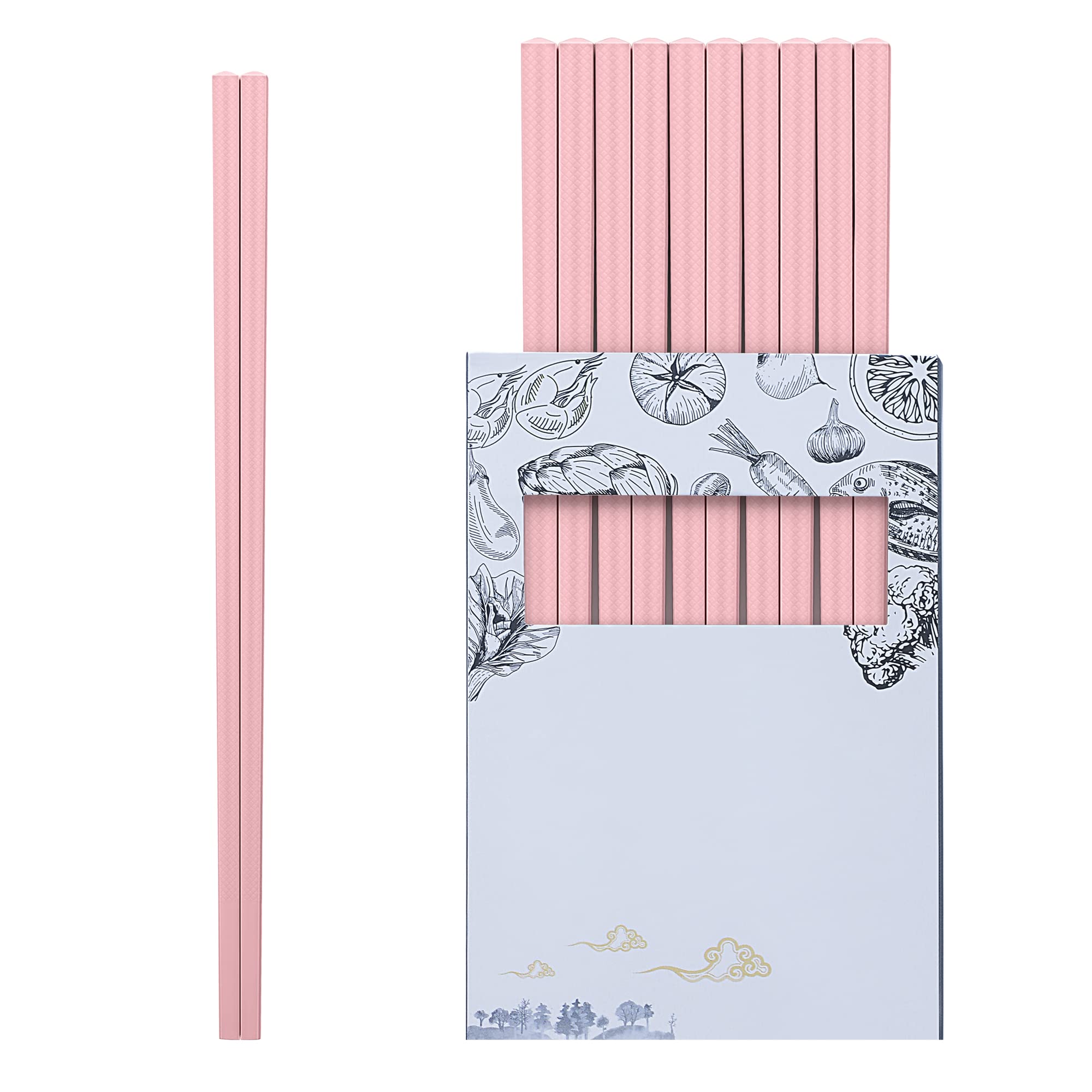 Dtdepth Fiberglass Chopsticks - 6 Pairs Pink Reusable Dishwasher Safe Chopsticks, Lightweight, Easy to Use, 9.48 Inch/24.1cm - Gift Set