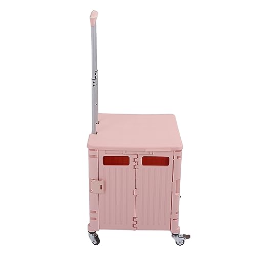 Collapsible Utility Cart Wheel Shopping Folding Grocery Transportation High Rise Small Casters Storage Carts (Pink)